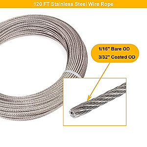 BraKaTi String Lights Hanging Kit with 120FT Coated 304 Stainless Steel Cable,String Light Suspension Kit,Guide Wire Included Turnbuckles and Hooks for Patio,Garden,Outdoor Lights, Silver (BZ0004-4)