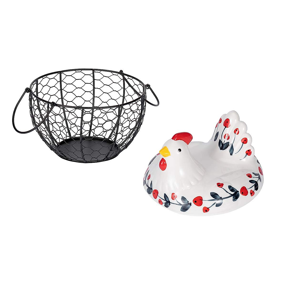 Chicken Design Ceramic Egg Storage Collect Basket, Holds 20-25 Eggs, Fresh Egg Holder, Organizer Case, Container for Counter