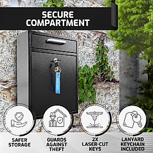 VORVIL Locking Mailbox Wall Mount - Galvanized Steel Mailbox with Keys for Outdoor - Secure Modern Design Large Drop Box for House & Office