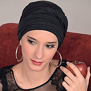 Harewom Black Hair Wrap for Women Long Stretch Jersey Head Scarf Summer Breathable Lightweight Turban Solid Color