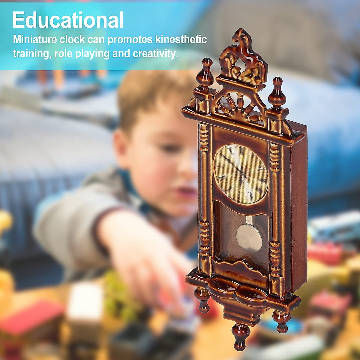 plplaaoo 1:12 Scale Dollhouse Wall Clock, Miniature Dollhouse Vintage Clock Decoration Accessories, Exquisite Wooden Grandfather Clock Living Room Furniture Toy for Doll House Decoration
