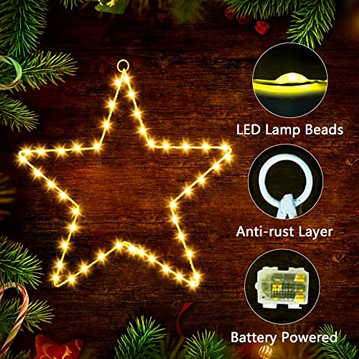 3 Pack Christmas Window Star Lights, 45 LED Deer Lights Battery Operated Window Decorations 8 Modes with Remote Controls for Home Party Garden Indoor Outdoor Decor(Warm White)