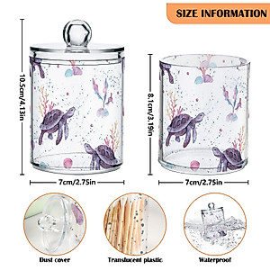 Wusikd Turtle 4 Pack Qtip Holder Organizer Dispenser Coral Shells Bathroom Storage Canister Cotton Ball Holder Bathroom Containers for Cotton Swabs/Pads/Floss