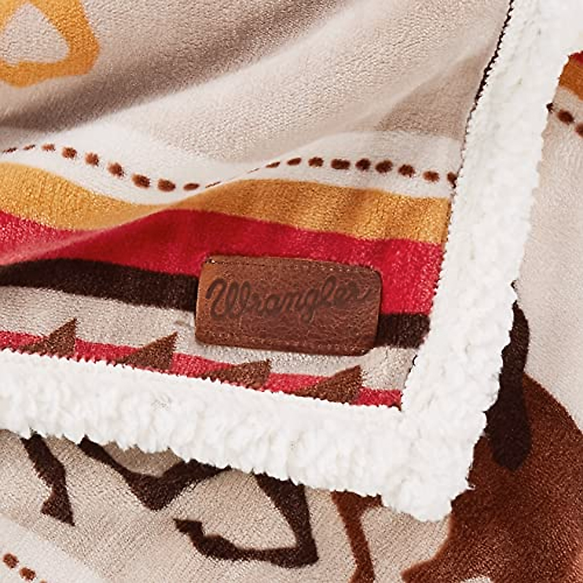 Carstens, Inc Wrangler Running Horse Country Sherpa Fleece Throw Blanket, Brown, One Size