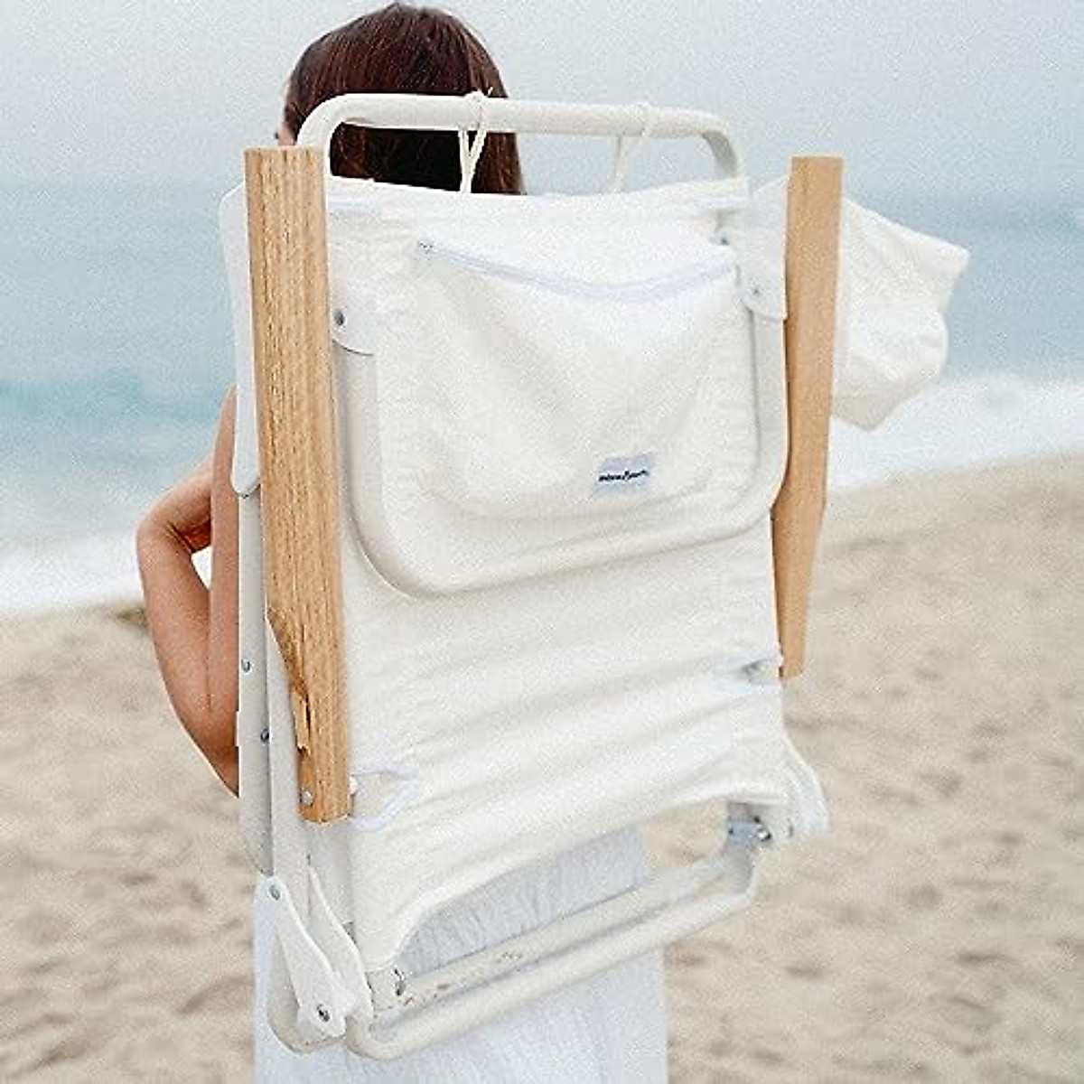 Business & Pleasure Co. Holiday Tommy Chair - Reclining Backpack Beach Chair - Antique White