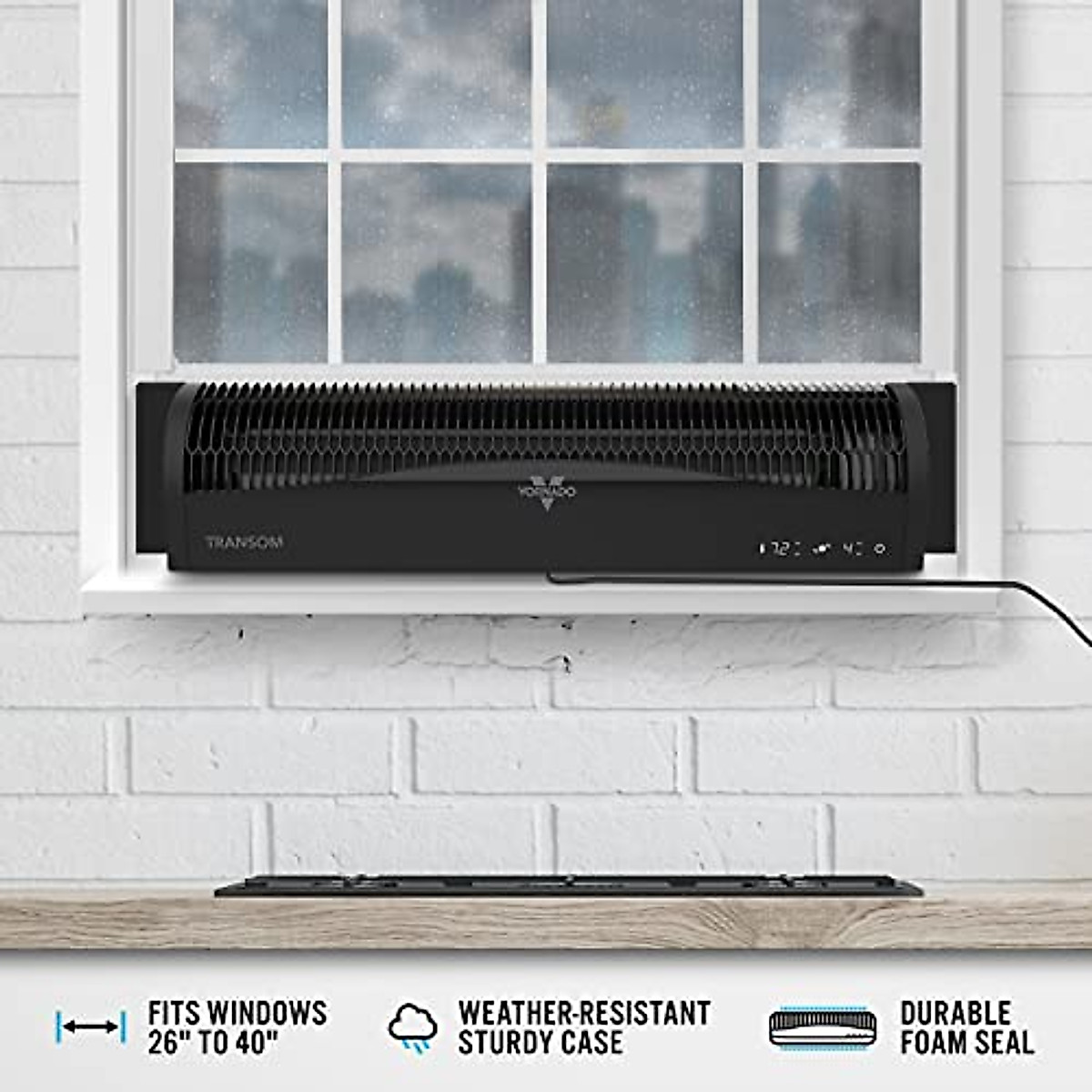 Vornado TRANSOM Window Fan with 4 Speeds, Remote Control, Reversible Exhaust Mode, Weather Resistant Case, Black, Whole Room