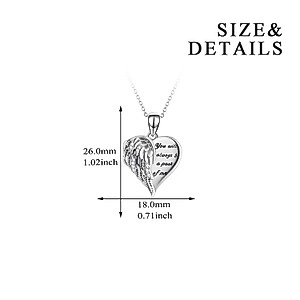 YFN Angel Wings Locket Necklace 925 Sterling Silver Guardian Angel Heart Locket Necklace that Holds Pictures for Women Jewelry