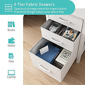 Lufeiya White Computer Desk with File Drawers Cabinet, 47 Inch Home Office Desks with Keyboard Tray, Gaming Desk with LED Lights and Power Outlets, Writing Table PC Desks with Monitor Stand, White