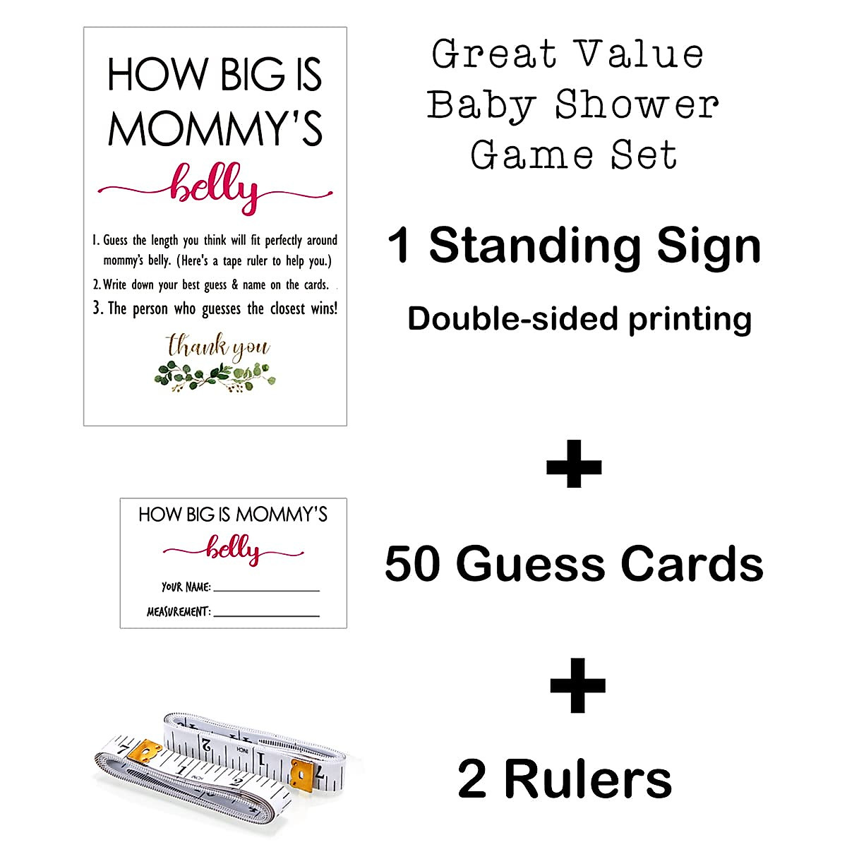 Eilcoly How Big Is Mommy's Belly Guess Game, Guessing Game for Baby Shower Party, How Big is Mommy's Belly Baby Shower Games, DMC0 D-01-C 0