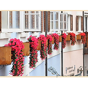 MIGUOR Artificial Decoration Silk Cloth Violet Flowers Basket Fake Hanging Wall Decor Artificial Vines Plastic Flower Basket Home Hotel Wedding Garden Decor Outdoor Building Decor (Rose red)