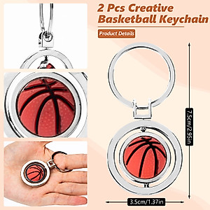 ISKYBOB 2 Pack Creative Rotating Basketball Keychain, Metal Pendant Key Ring Keyfob Gift