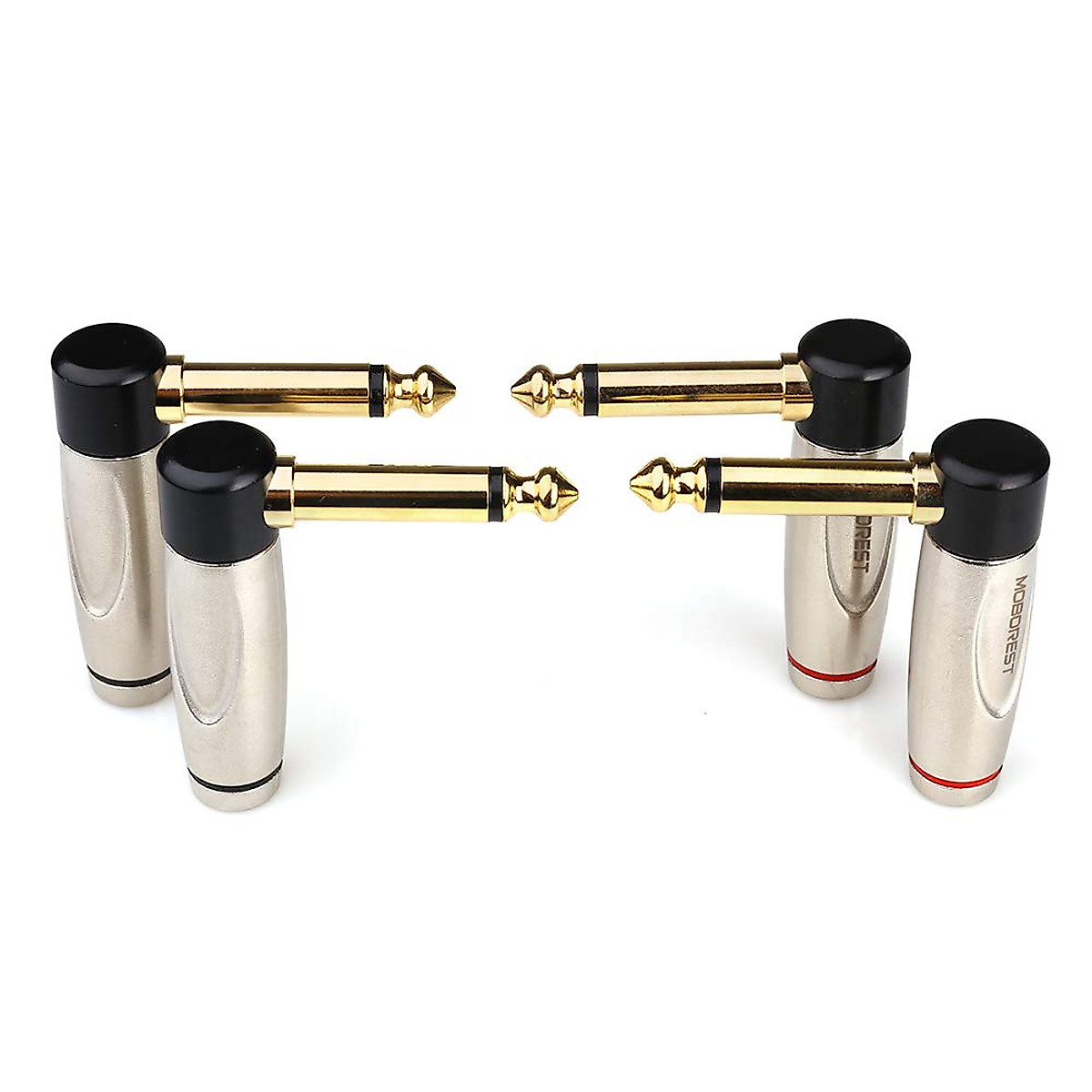 MOBOREST Audio 1/4" TS Plugs, 90 Degree Right Angle 6.35mm Heavy Duty TS Mono Male Solder Jack Connector for Speaker/Guitar/Microphone Cables -4PCS