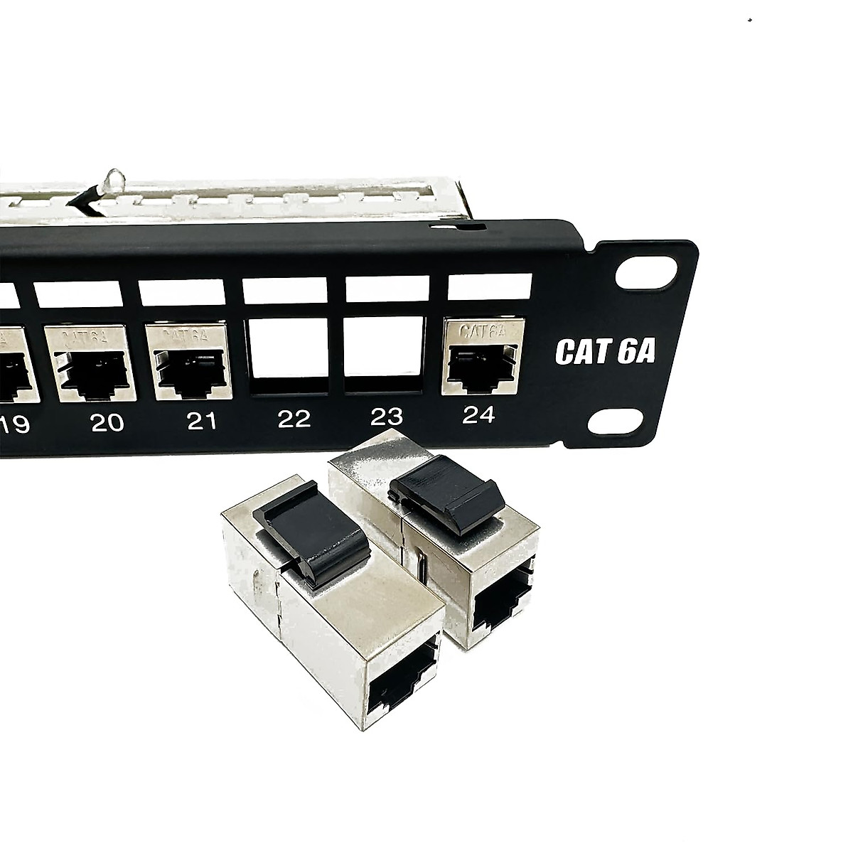 ETS 24-Port CAT6A FTP Shielded 1U Patch Panel 19-Inch Loaded w/Tool-Less Keystone Jacks Rackmount or Wallmount