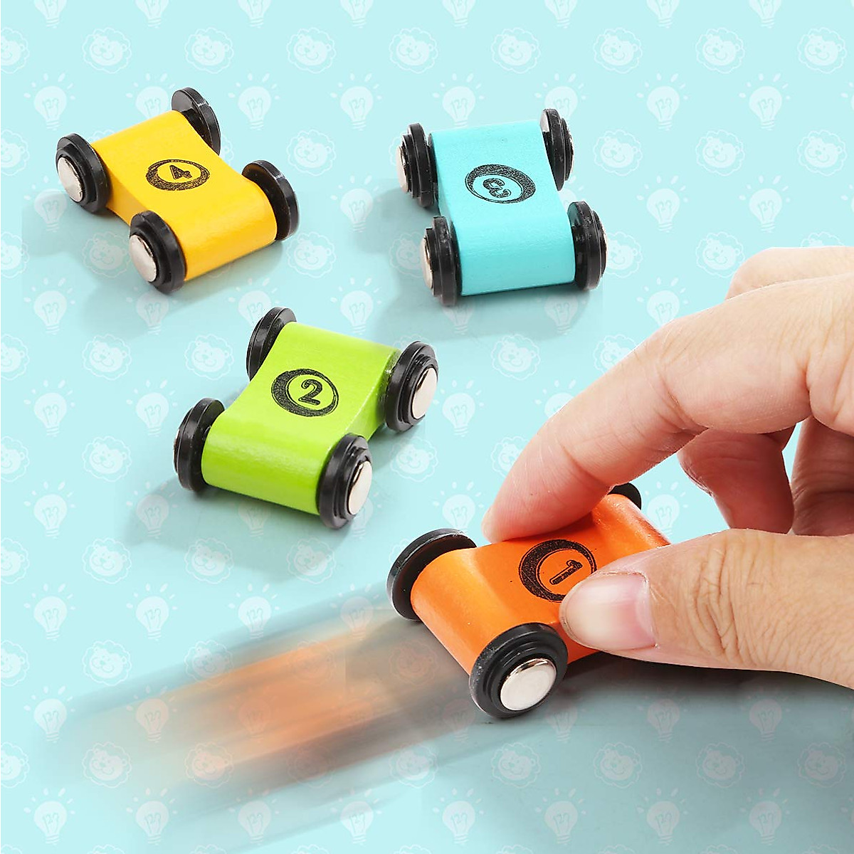 TOP BRIGHT Wooden Car Ramp Race Track Toy Toddler Car Playset Replacement Cars 12 Pack