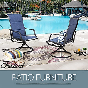 Festival Depot Patio Chair Set of 2 Swivel Rocker Dining Chairs with High Back and Textilene Fabric Comfortable Outdoor Furniture for Deck Garden (Blue, 2 pcs)