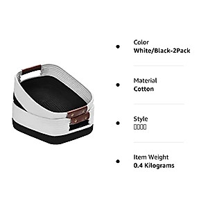 ECDYQXVU 2 Pack Cotton Rope Storage Basket, 14x11x5 IN, Oval Storage Bins, Decorative Woven Basket Cube Storage Organizer for Nursery, Laundry, Towel, Clothes, Toy, Cosmetics, Books (Black/White)