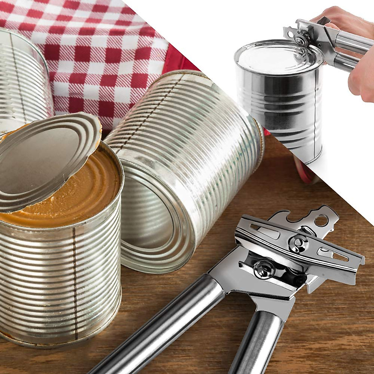 Can Opener Manual, Professional Food-Safe Stainless Steel Can Opener, Easy to Use for Kitchenaid, Can Opener/Jar/Bottle Opener with Smooth Edge(2 Spare Blades)