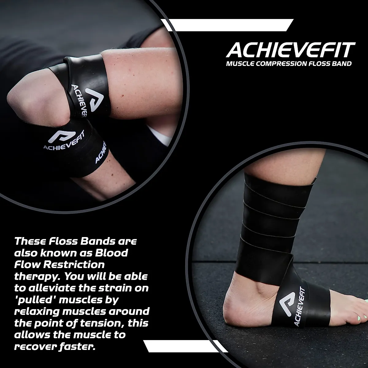 ACHIEVE FIT Muscle Compression Floss Bands - Therapy Rehab Band for Increasing Mobility - Recovery Fitness Bands for Tack and Flossing - Includes Nylon Travel Pouch Bag (2X Red 7' x 2" X 1.5 MM)