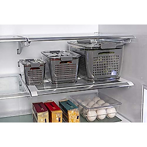 Kitchen Spaces Gray Colander Bin Variety Pack, Fridge Organizers, Produce Storage, Keep Vegetables Fresh, Lettuce, Grape or Strawberry Holder, Three Sizes