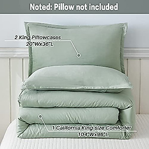 Litanika California King Comforter Set Sage Green - 3 Pieces Cal King Lightweight Soft Solid Bed Comforter, Oversized Fluffy Quilt Blanket Bedding Set (104x96In, 2 Pillowcases)