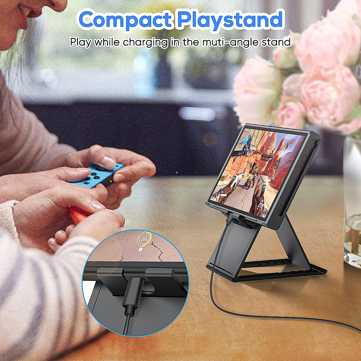 Case and Tempered Glass Screen Protector Compatible with Nintendo Switch OLED, Portable Travel Carrying Case Pouch with Pocket, Slim Protective Shell, Stand, Joystick Caps for Accessories and Games