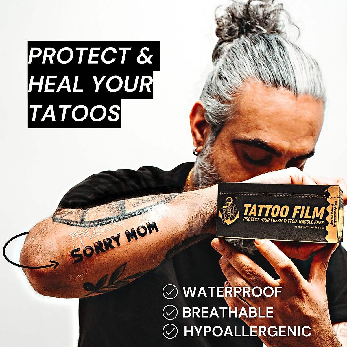 Sorry Mom Tattoo Aftercare Bandage (40ft x 6in) Clear Tattoo Bandage Waterproof, Adhesive Tattoo Wrap Bandage - Tattoo Healing Wrap - Tattoo Film Protection - Second Skin Tattoo Cover