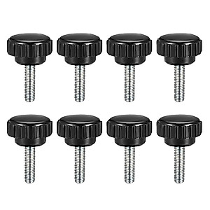 uxcell 8pcs Knurled Clamping Knobs M5 x 16mm Metric Zinc Plated Carbon Steel Male Thread Thumb Screw on Type 21mm Plastic Round Head Threaded Hand Bolt Stud Knobs Black