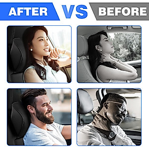 Heapany Car neck pillow for driving, Car Headrest Neck Support Cushion for Neck pain relief with adjustable strap, Comfortable Ergonomic Design 100% Memory Foam,Breathable Leather Cover Black.