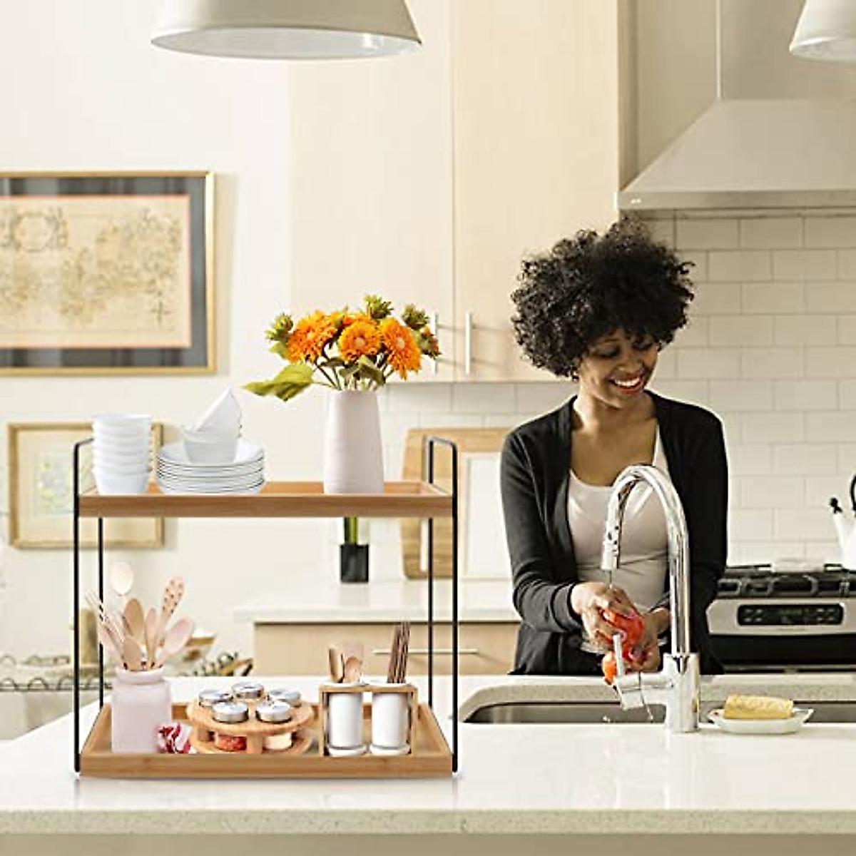 NEZUIBAN Bathroom Counter Organizer,2-Tier Counter Skincare Shelf,Multi-Functional Tray for Bathroom Countertop,Vanity and Kitchen(15.75''L x 6.7''W x 12.8''H)