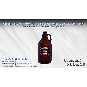 DISCOUNT PROMOS 24 Amber Glass Beer Growlers Set, 64 oz. - Customizable Text, Logo - Screw on Lid, Sturdy, Barware - Amber