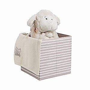 Mind Reader STRIPEBIN-PNK Stripes Design, Foldable Basket with Handles, Decorative Storage, Cube Organizer Bin, Bathroom, Bedroom, Children's Toys, Pink, One Size, 1 Pack