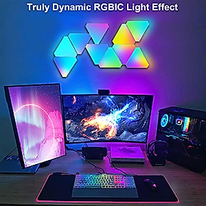 Triangle LED Light Panels, Triangle Lights with 6 Connection Ports, Real RGBIC Gaming Lights for Gaming Setup, Smart Wall Lights for Bedroom App Control Music Sync for Gaming Room Streaming, 6 Pack