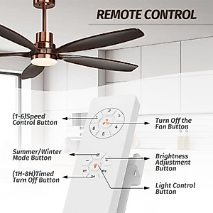 KAPOEFAN 60" Ceiling Fan with Light and Remote,Reversible DC Motor,6Speed,Modern Natural Wood Ceiling Fan with Dimmable LED for Outdoor Patios Bedroom Living Room,Black Walnut and Red Brass