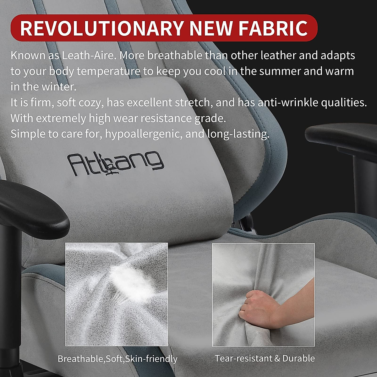 Atbang Gaming Chair Ergonomic Massage PC Office Chair with footrest Racing Computer Chair Reclining Game Chair for Adults Adjustable 2D Armrests 330lbs Heavy Duty, Leath-Aire Fabric,Grey&Blue