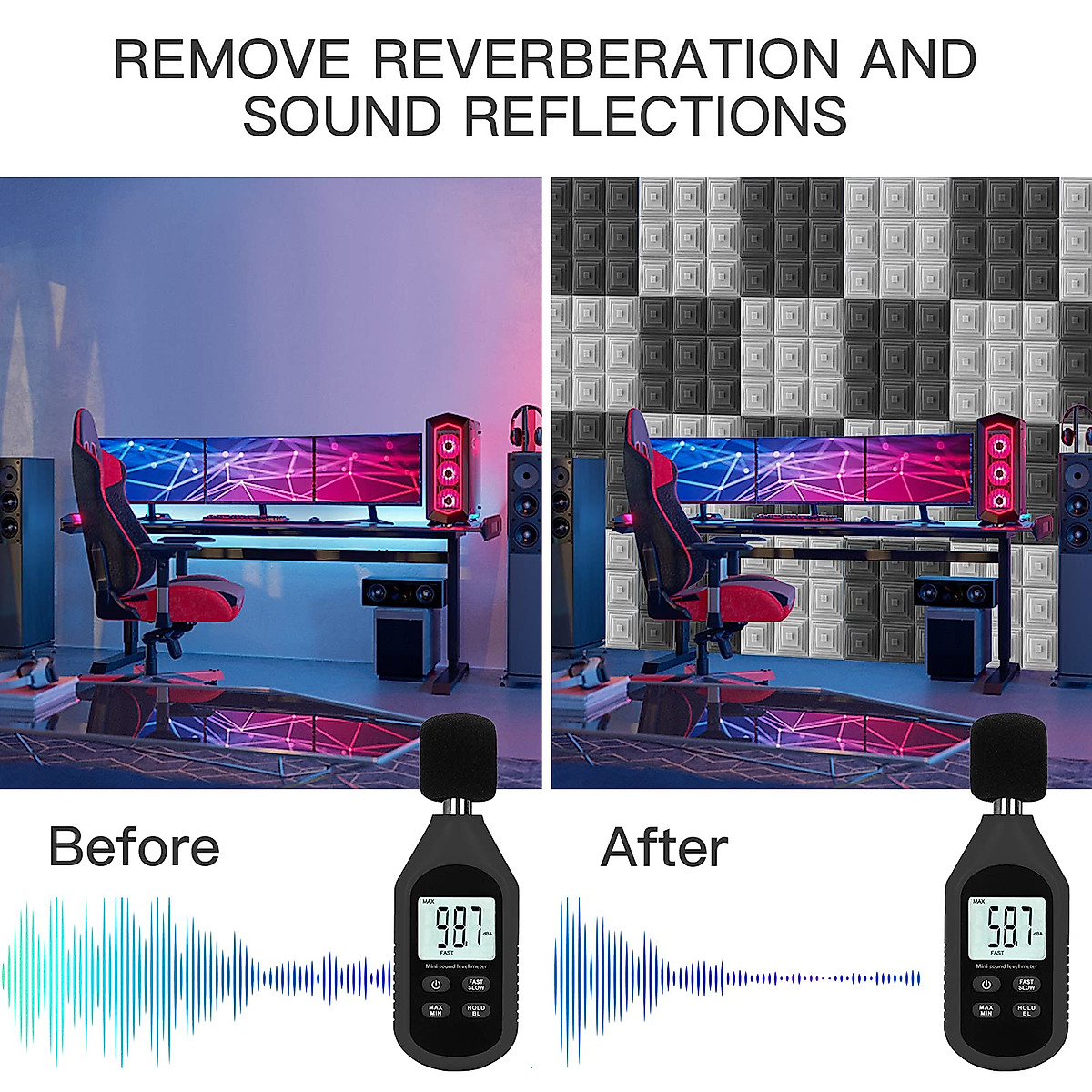 Acoustic Foam Panels of 12 Pack, 2021 New Sound Proof Foam Panels 2" x 12" x 12", Soundproof Insulation for Wall, Noise Absorbing Padding for Music Studio Bedroom Home, Decreasing Noise