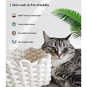 3-Piece Woven Baskets for Storage, Verkigle White Cotton Rope Basket with Handle, Decorative Cute Baskets for Room Desktop Organizing, Empty Gift Basket, Small Shelf Basket for Baby Nursery