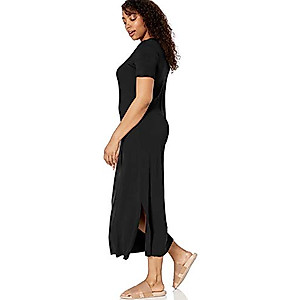 Amazon Essentials Women's Jersey Standard-Fit Short-Sleeve Crewneck Side Slit Maxi Dress (Previously Daily Ritual), Black, Small