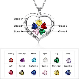 Personalized Names Forever Love Heart Women Necklace with 1-8 Simulated Birthstone Pendant Necklaces for Grandma Family Promise Jewelry Birthday Gift for Her Mom Wife (5 stones)