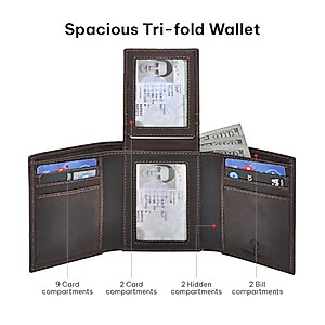 VALENCHI Leather Trifold Wallet For Men - RFID Blocking - 9 Card Slots, 2 Note Compartments & 1 ID Window - Minimalist Design, Slim Wallet - Premium, Fashionable Accessory Gifts for Men, Him