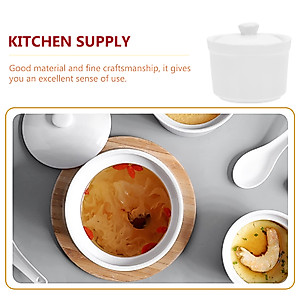 Angoily 2pcs White Ceramic Stew Pot with Lid 3. 5 Inch Porcelain Steaming Cup Small Steaming Cup Soup Noodle Bowl Stockpot Cookware for Egg Custard Medicinal and Birds Nest