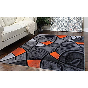 Masada Rugs, Modern Contemporary Area Rug, Orange Grey Black (5 Feet X 7 Feet)