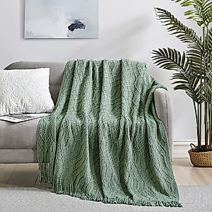 MOLLY ROCKY 100% Acrylic Knitted Throw Blanket Textured Solid Soft Decorative Throw for Sofa, Couch, Bed,50x60 Inch,Green