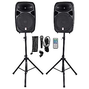 Rockville RPG152K Dual 15" Powered Speakers, Bluetooth+Mic+ Stands+Cables