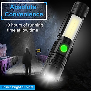 Vnina USB Rechargeable Flashlight, LED Magnetic Flashlights Super Bright Tactical Flashlights with Cob Sidelight Waterproof Zoomable 6 Modes USB Rechargeable for Camping Emergency