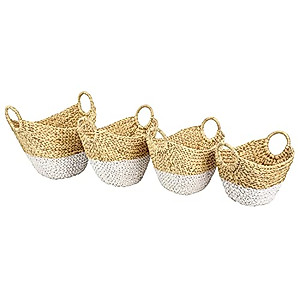 CosmoLiving by Cosmopolitan Seagrass Handmade Two Toned Storage Basket with Handles, Set of 4 17", 15", 13", 12"W, Brown