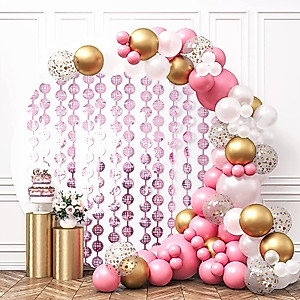 2 Packs Bachelorette Party Decorations 70s 80s Retro Disco Party Party Decorations Disco Ball Foil Curtain Bachelorette Party Supplies Backdrop Curtains Foil Fringe Curtains (Rose Gold)