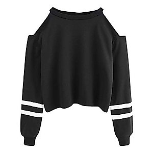 T-shirt for Women THENLIAN Women Off Shoulder Long Sleeve Blouse Sweatshirt Pullover Casual Tops Shirt(Black, XL)