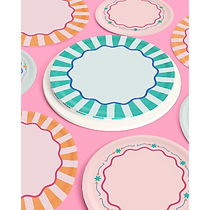xo, Fetti Italian Summer Paper Plates - 32 pk, 16 9" plates + 16 7" plates | Bachelorette Party Decorations, Last Toast Coast, Birthday Party Supplies, Flower Baby Shower, Stripe Cake Plates