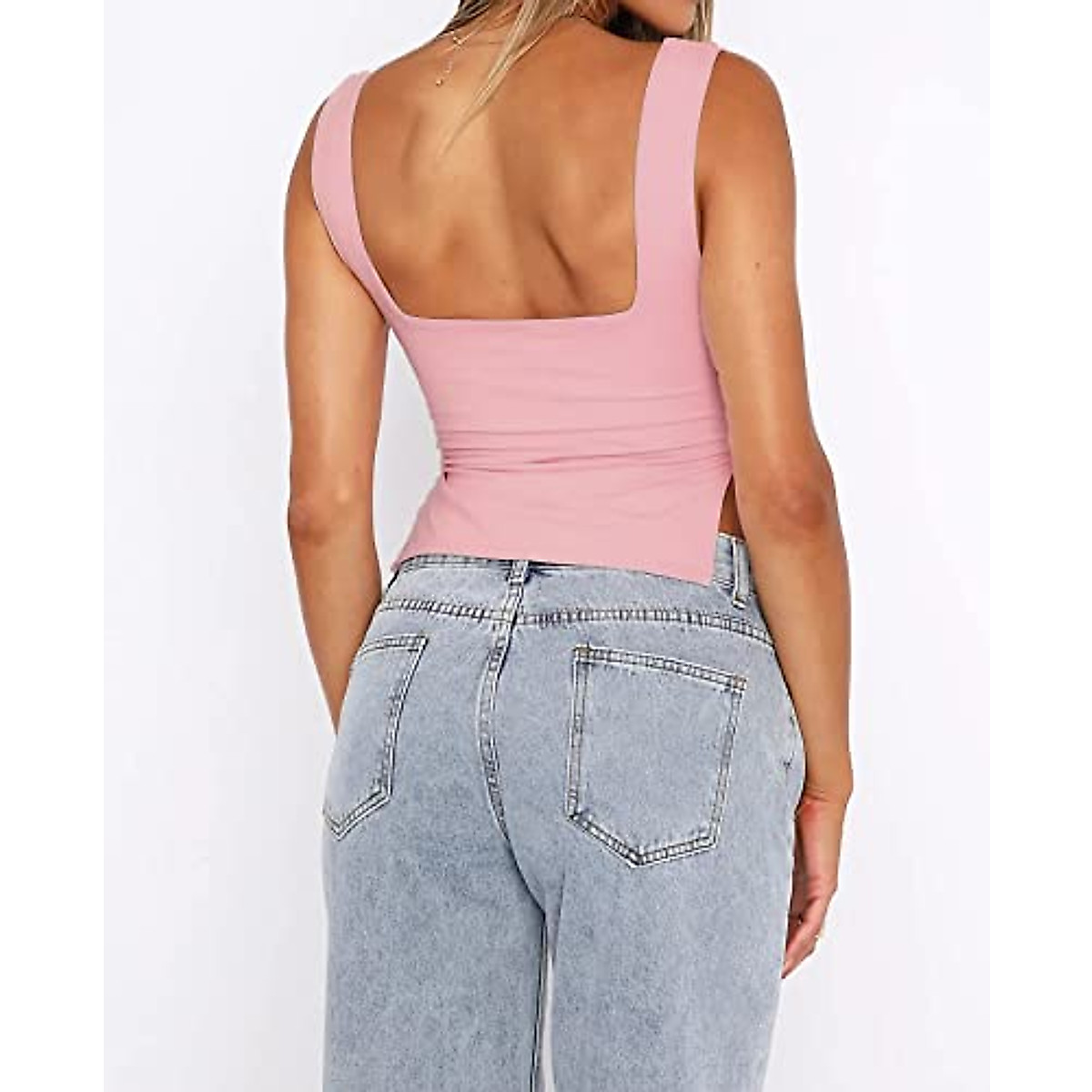ForeFair Women Sexy Sleeveless Backless Crop Tank Top Pleated Bustier Sweetheart Neck Strappy Y2K Slits(Pink,XS)