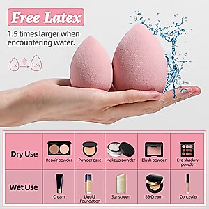 Makeup Sponge Set BS-MALL Blender Sponges 7 Pcs for Liquid, Cream, and Powder, Multi-colored with 1 Mini Makeup Sponge Pink (A-Pink)